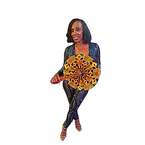 African Ankara Print Folding Fan - Large Handheld Fan for Church, Weddings, Decorative Wall, and More