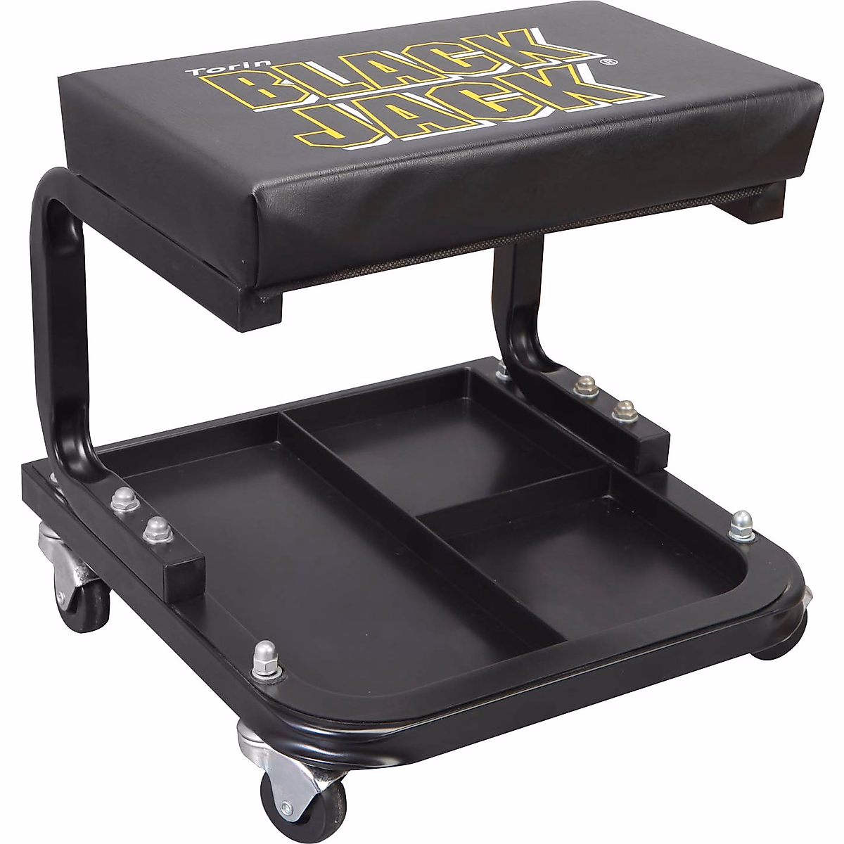 Torin TR6100W BlackJack Rolling Creeper Garage/Shop Seat: Padded Mechanic Stool with Tool Tray Storage, Black