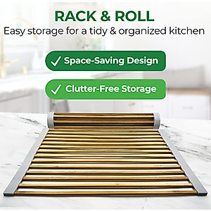 AIRNEX Bamboo Sink Drying Rack, Roll Up Dish Drying Rack Over The Sink Kitchen, Wooden Over The Sink Drying Rack for Kitchen Sink, Roll Out Sink Drainers, Kitchen Sink Accessories (17 x 12 in)