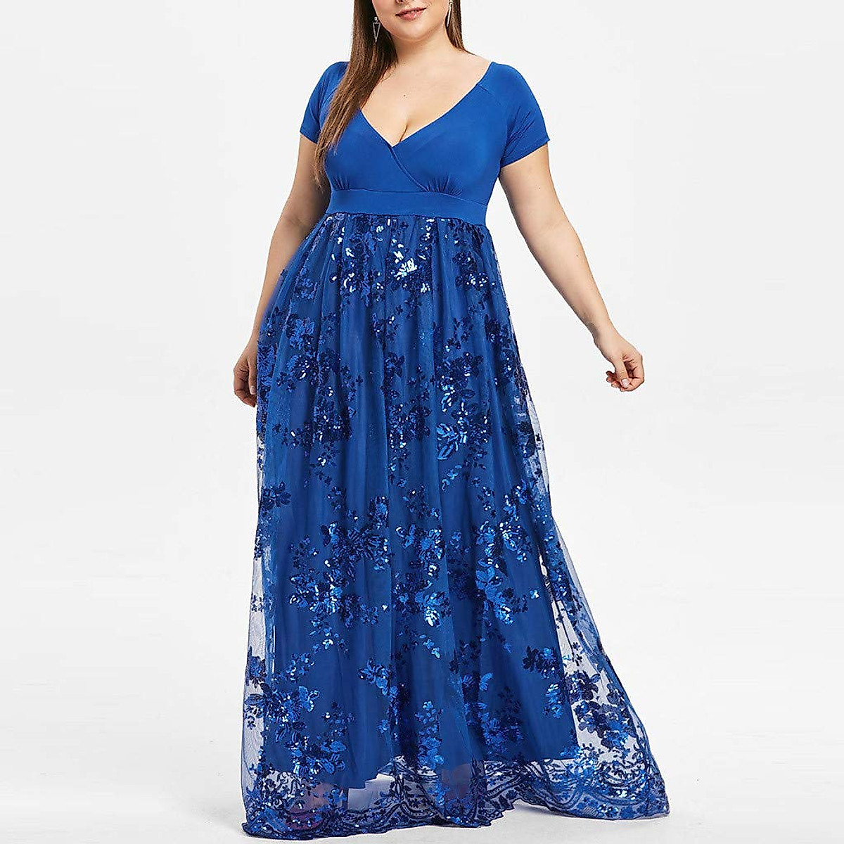 Plus Size Tulle Dresses for Women Sleeve Short Size Mesh Dress Floral Women Party Little Dress for Women Plus Size Blue