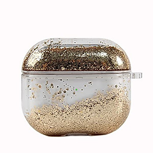 QIXIU Quicksand Headphone Case Compatible with AirPods Pro,Kawaii Cute Sparkle Liquid Protective Case,Funny Creative Hard Clear Airpods Pro Cover with Keychain (Gold,AirPods Pro)