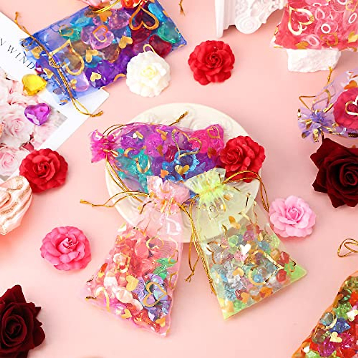 200 Pcs Organza Bag 4 x 6 Inch Small Organza Jewelry Bags Sheer Heart Organza Bags with Drawstring Party Favor Mini Mesh Pouch for Wedding Baby Shower Christmas Valentine Party Gift, 10 Colors