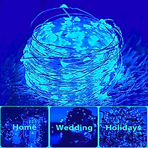 Dolucky 72FT 200 LED Blue Solar Outdoor String Lights, 8 Modes Solar Powered Waterproof Fairy Lights, Solar Copper Wire Lights for Garden Yard Christmas Decoration