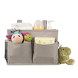 Surblue Bedside Caddy Hanging Bed Organizer Storage Bag Pocket for Bunk and Hospital Beds, College Dorm Rooms Baby Bed Rails, Camp 4 Pockets and 2 Hooks (Small, Gray)