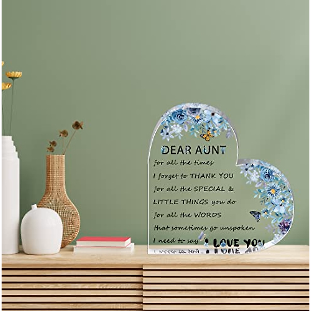 Aunt Birthday Gifts from Niece Nephew, Clear Acrylic Heart Plaque Gifts for Aunt, Thanksgiving, Christmas Gifts for Aunt