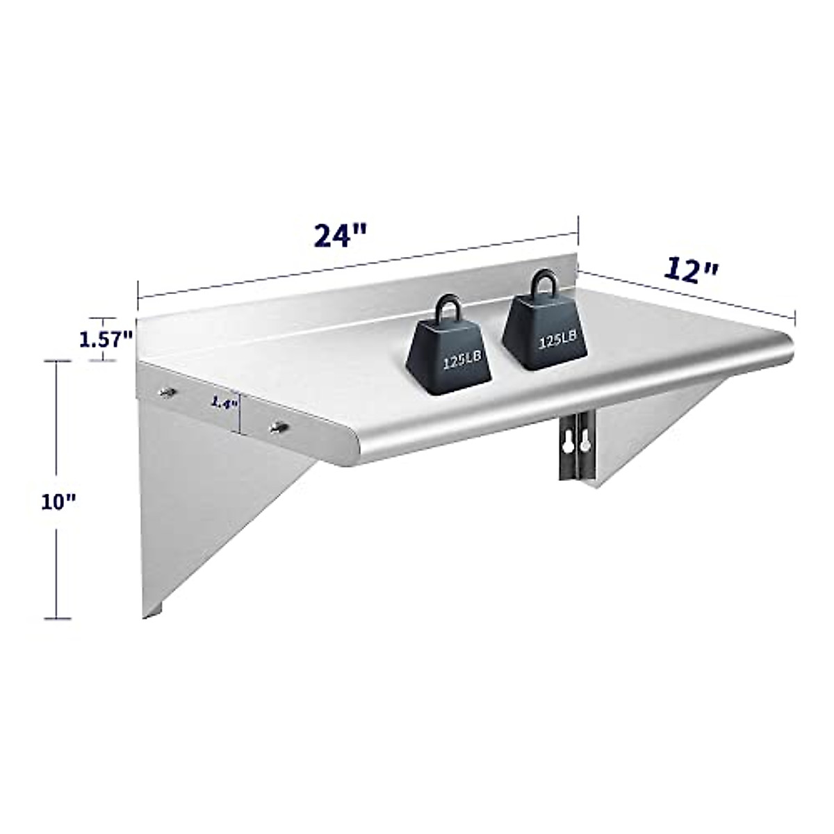 BIEAMA 2PCS 12"×24" Stainless Steel Wall Shelf, NSF, Commercial Wall Mount Floating Shelving for Restaurant, Kitchen and Hotel