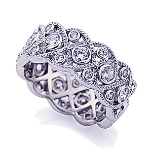 DoubleAccent Platinum Plated Sterling Silver Ring 1.75 CT CZ Stone Bezel Wedding Band Vintage Eternity Wide Band Ring, 8mm (Size 5 to 9), 7