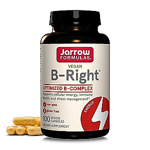 Jarrow Formulas B-Right Optimized B-Complex, Dietary Supplement for Cellular Energy, Immune Health and Stress Management Support, 100 Veggie Capsules, 100 Day Supply