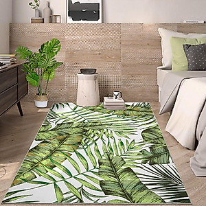 CAREMEE 8x10 Washable Area Rug Palm Tree Leaf Area Rug Indoor Throw Carpet Rug Non Slip Low Profile Non-Shedding Large Area Rug Thin Rug for Living Room Bedroom Kitchen, 8'x10' Green