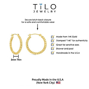 14k Yellow Gold Spiral Textured Round Hoop Earrings, 2mm thickness (20mm - 0.78 inch)…