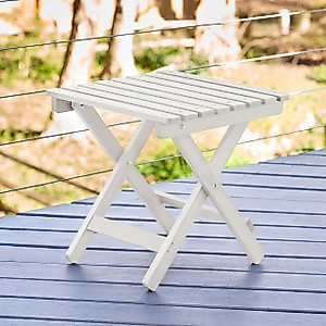 Shine Company Square Wooden Folding Solid Wood Side Table, Outdoor Adirondack Small Patio Table, Eggshell White