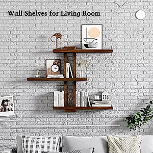 yaqew Variable Floating Shelves Wood Set of 4, Bathroom Shelves 28.35" Max, Rustic Shelves for Wall, Wall Shelves for Living Room Bedroom Farmhouse - Burnt Walnut Color - 28.35" x 23" x 4.3" Max