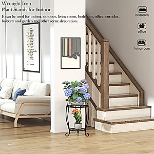 Veakoo Metal Plant Stand Indoor Outdoor,2 Tier Tall Flower Pot Shelf Planter Holder Pedestal Round Sheves Rustproof Wrought Iron Heavy Duty Rack for Corner Garden, Black, 19.37 inch