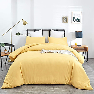 Wellboo Yellow Comforter Sets Queen Solid Yellow Bedding Comforter Sets Cotton Plain Bright Yellow Bed Comforters Queen Size Modern Pure Light Yellow Dorm Quilts Soft Health Blanket Warm Fresh Bed