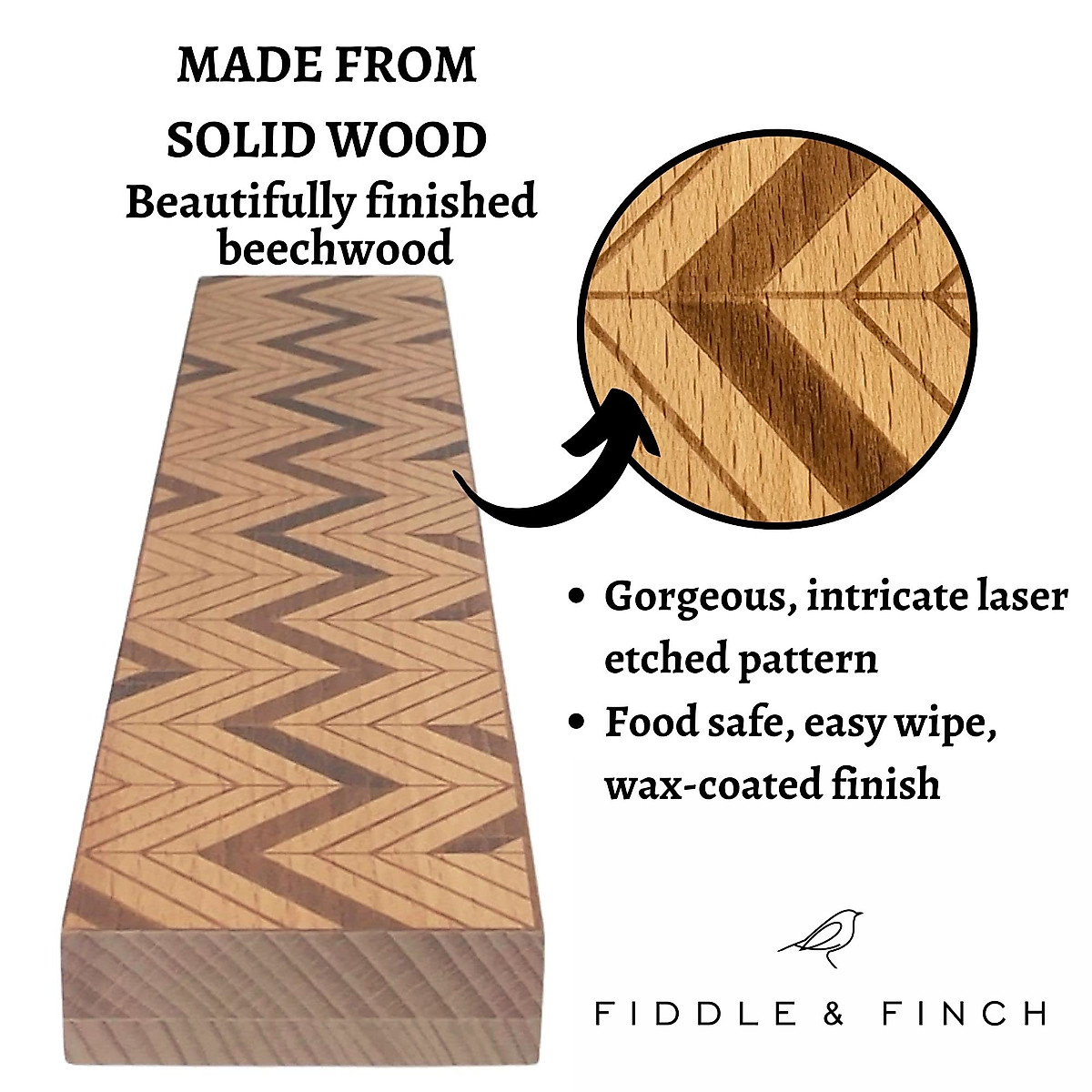 Magnetic Knife Strip or Holder - Wood Knife Rack or Knife Bar with Hardware for Hanging & Wall Mounting. Kitchen Utensil Organizer & Storage by Fiddle & Finch, 16 Inch. Herringbone