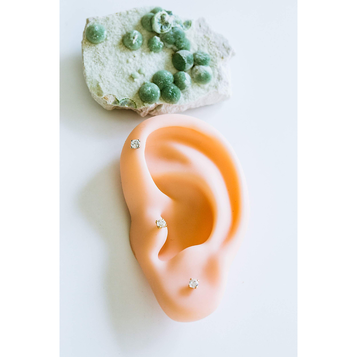 ONDAISY 14k Gold Plated Simulated Diamond 3mm Cz Round Circle Ball Ear Barbell Ball Stud Earring Piercing