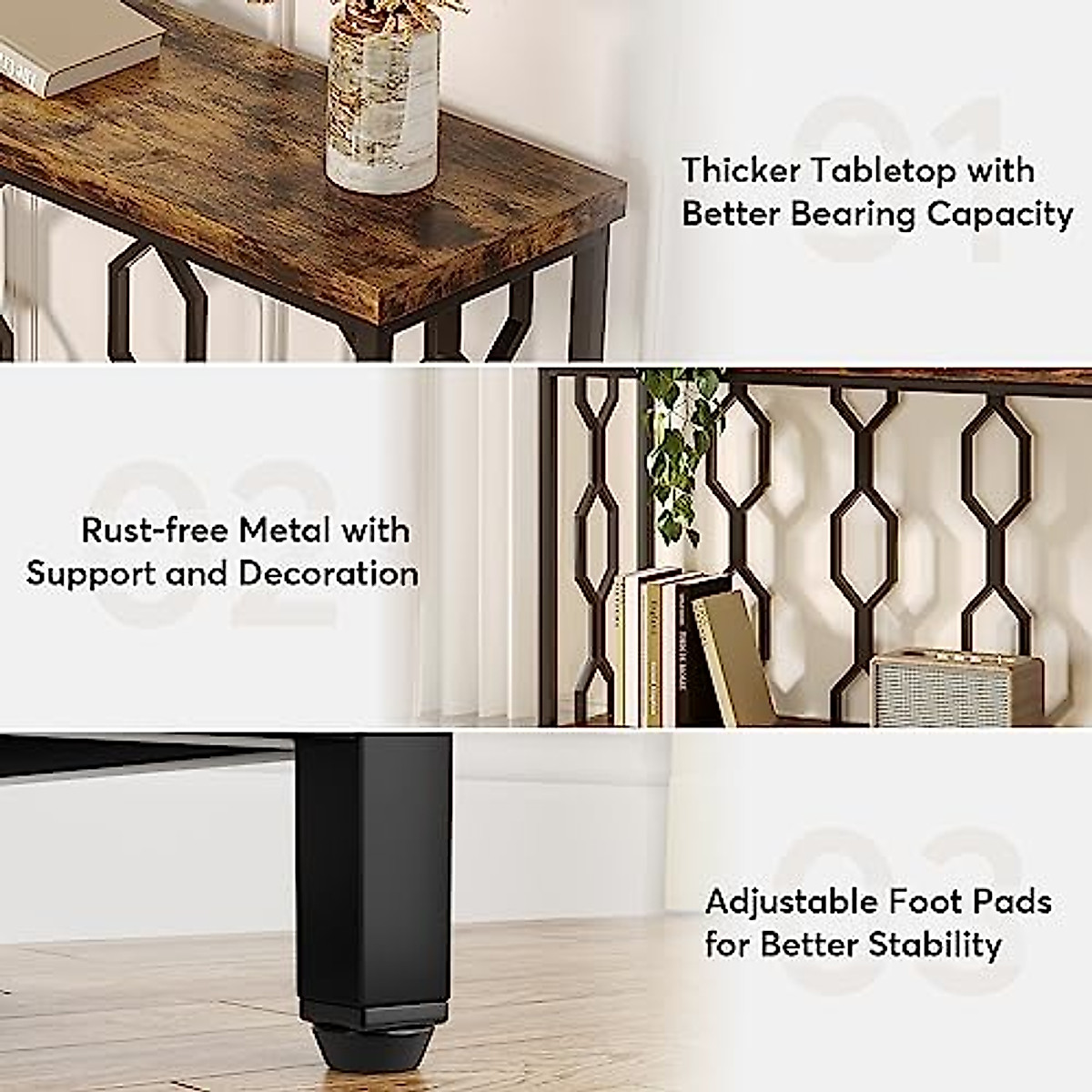 LITTLE TREE Console 55 Inches Vintage Wood Long Sofa 2 Tiers Storage Narrow Entryway Hallway Table, Brown