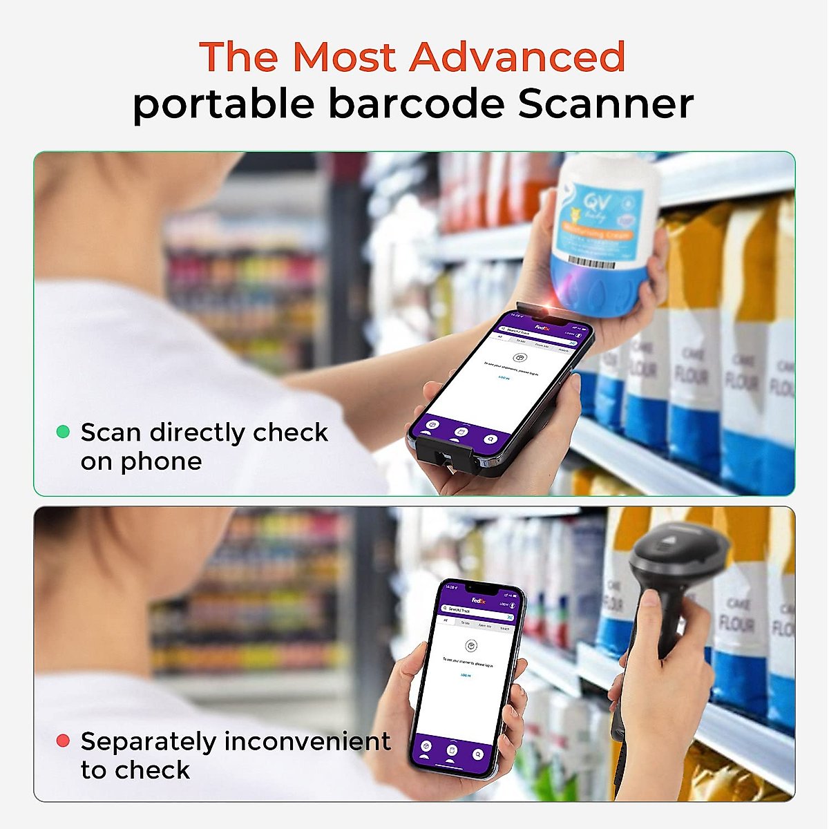 MUNBYN Bluetooth Barcode Scanner-QR 1D/2D Back Clip Phone Barcode Reader Scanner with 3000mAh Rechargeable Battery-1Pcs Wireless Pocket POS Scanner for Smartphone iOS Android