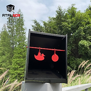 Atflbox 7 x 9 Inch BB Gun Target Trap with 20pcs Paper Targets and Spinning Metal Silhouettes Shooting Targets for Backyard, Outdoor, Indoor, Suitable for Airsoft, Rifle, Pellet Gun