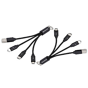 OHMAURA- Multi Charging Cable, 3 in 1 (2 - Pack) USB Cable with Keychain, Universal Portable Fast Charging Cable with 8 pin/TypeC/Micro Cable for All of Your Devices. (Black)