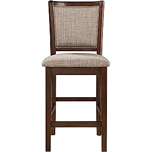 New Classic Furniture Amy Kitchen Counter Island Dining Table for 4 with Storage Shelf & USB Chargers, Traditional Brown Cherry