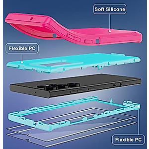 Annymall for Galaxy S23 Ultra Case with 2 Screen Protector,Heavy Duty Shockproof Drop Protective Dustproof Full Body Rugged 3-Layer Military Tough Durable Cover for Samsung Galaxy S23 Ultra (Pink)