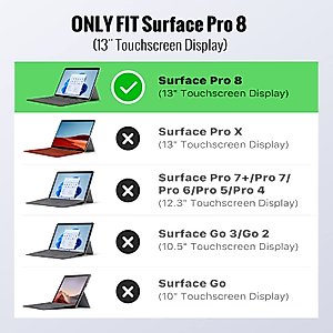 MoKo Case Fits Microsoft Surface Pro 8 13" Touchscreen 2021 Release Tablet, All-in-One Protective Rugged Cover Case with Hand Strap, Compatible with Type Cover Keyboard, Black