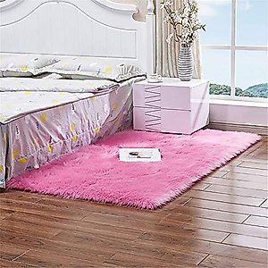 Briskaari Soft Fluffy Faux Sheepskin Fur Area Rugs,Rectangle Faux Fur Carpet for Living Room Bedroom Dining Room Nursery Foyer or Home Office Home Decor Floor Carpet (2.3ftx6ft, Pink)