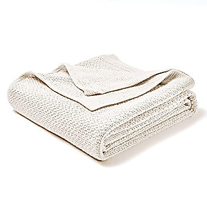 PLEASANT BOULEVARD | Cozy Knitted Throw Knit Blanket, Lightweight Woven Soft Warm Bedspread for Couch Sofa Home Decor and Bed (Beige, Throw(50 x 65in))