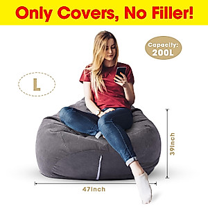 Tranqun 2 Pcs Bean Bag Cover Stuffed Animal Storage Bean Bag Chair Cover Soft Corduroy Stuffed Animal Bean Bag Storage for Kids Adults Indoor Bedroom Organizing Plush Toys(Dark Grey, 200L)