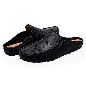 Go Tour Mens Mules Clog Slippers Breathable Leather Slip on Shoes Casual Loafers Black Punched 13/50