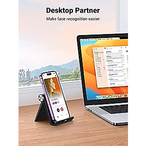 UGREEN Cell Phone Stand for Desk Phone Holder Foldable Portable Adjustable Compatible with iPhone 14 13 Pro Max, iPhone 12 11 Plus SE XS XR 8 7, Office Desk Travel Accessories, Black