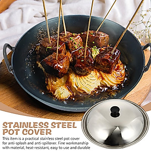 Housoutil Baking Dish Stainless Steel Wok Lid 34cm/ 13. 5inch, Wok Cover with Glass Insert and Knob, Griddle Basting Cover Cooking Pot Lid with Random Style Lid Handle for Asian Cooking