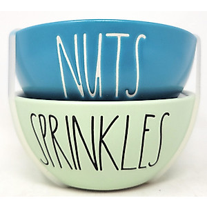 Rae Dunn NUTS SPRINKLES Bowls, Set of 2 Teal Serving Bowl, Ice Cream Condiment Accessories, Pinch Dash Seasoning Ceramic by Magenta LL