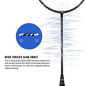 Li-Ning Carbon Fibre Super Series 900 Strung Badminton Racket with Full Cover (84 Grams, Black/Blue)