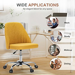 DUMOS Office Desk Chair, Modern Cute Rolling Vanity Swivel Task Chairs with Wheels, Comfortable Back Seat Armless for Home, Bedrooms, Office, Study, Student, Adults, Make-up, Dressing Room, Yellow