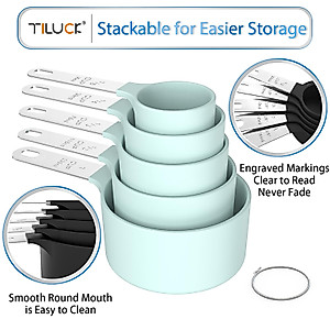 TILUCK Measuring Cups & Spoons Set, Stackable Cups and Spoons, Nesting Measure Cups with Stainless Steel Handle, Kitchen Gadgets for Cooking & Baking (5+5, green)