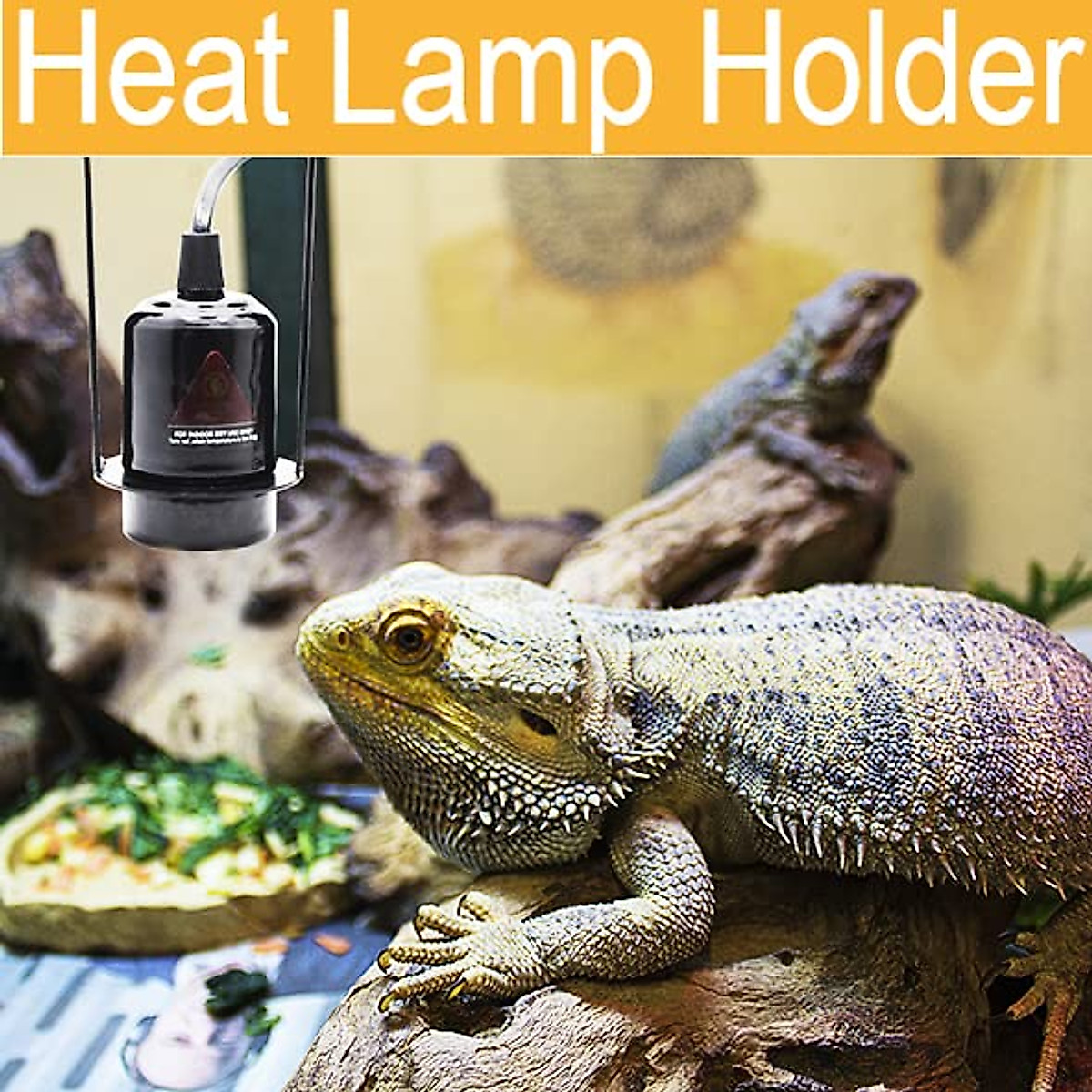 iRuiZhe Reptile Ceramic Heat Lamp Holder Pet Heater Bracket (no Bulb Included) for Amphibian Pet Terrariums Habitat Lizard Tortoise,300W Black
