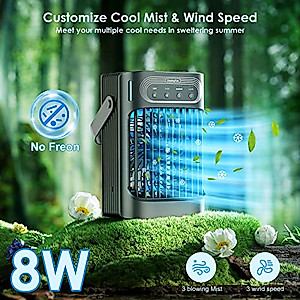 Portable Air Conditioners Fan – Daonsuty Evaporative Air Cooler Cooling Fan with 3 Cool Mist & 3 Speeds, 7 Night Light & 2-8H Timer, Personal Table Air Conditioners Fan for Bedroom Office Camping
