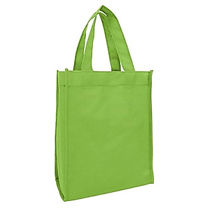50 Pack Wholesale Non Woven Lightweight Reusable Tote Bags - 8" x 10" x 4" (Lime Green)