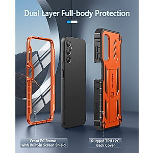 FNTCASE for Samsung Galaxy A14-5G Case: Dual-Layer Protective Textured Shockproof Rugged TPU Cover with Kickstand | Military Grade Drop Protection | Heavy Duty Cell Phone Protector - Orange