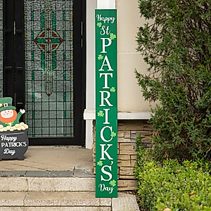 Glitzhome 60"L Wooden St. Patrick's Porch Sign, Happy St Patrick's Day Vertical Porch Decor for Home Front Door Yard Party