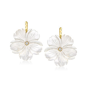 Ross-Simons Mother-Of-Pearl and .20 ct. t.w. White Topaz Flower Removable Drop Earrings With 18kt Gold Over Sterling