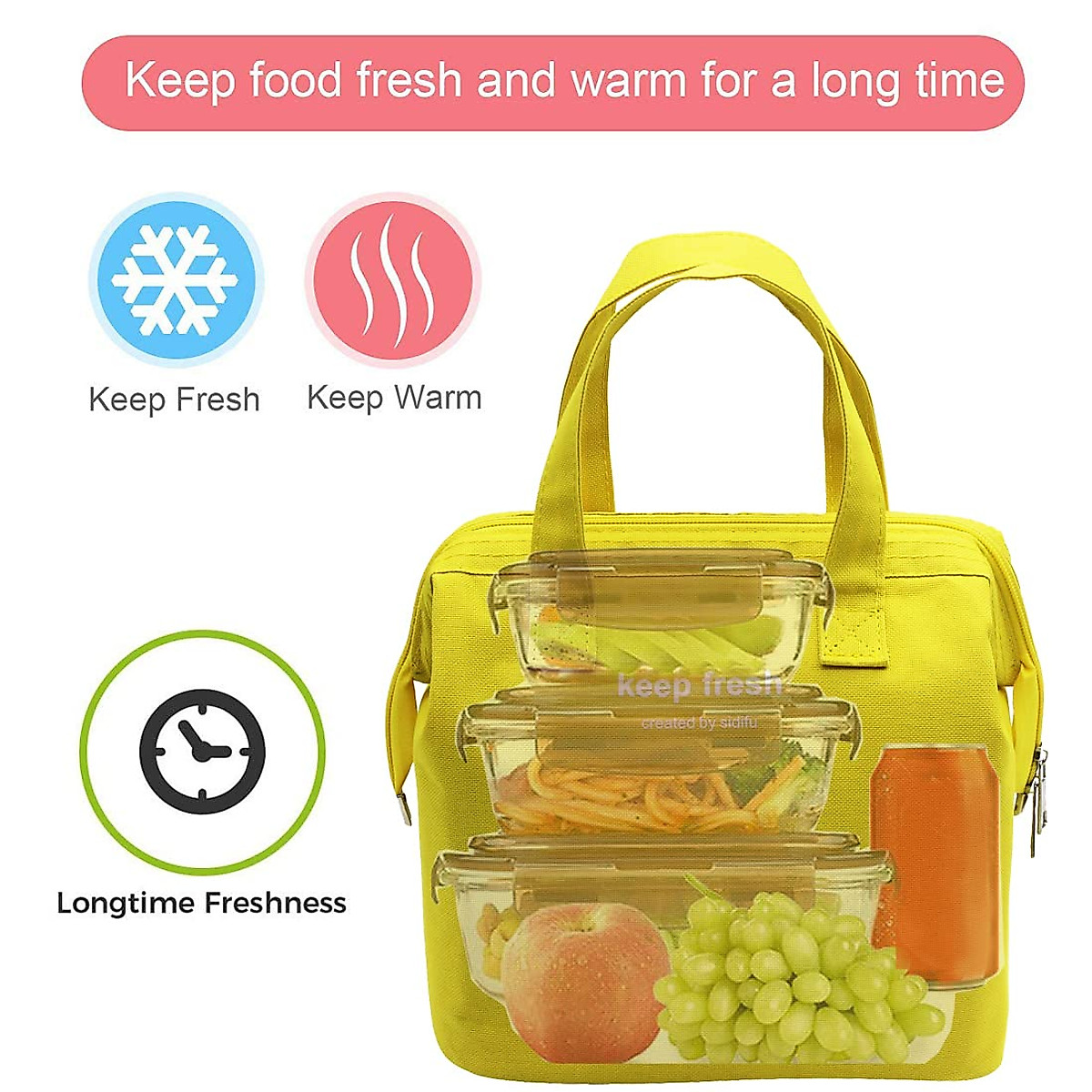 Mziart Insulated Lunch Bag Simple Bento Cooler Bag Lunch Tote Bag for Lunch Box for Women Men Adult Picnic Working Hiking Beach (Yellow)