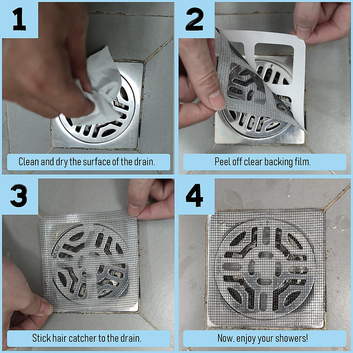 30 PCS, 3.9" X 3.9" Disposable Drain Covers, Disposable Drain Hair Catcher, Disposable Drain Covers for Shower, Disposable Filter Patches for Drain, Disposable Shower Drain Hair Catcher Mesh Stickers