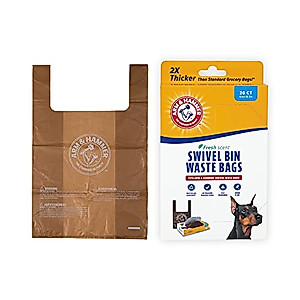 Petmate Arm & Hammer Swivel Bin & Rake Heavy Duty Waste Bags With Fresh Scent with Activated Baking Soda for Maximum Odor Control, 20 Count Refill Bags for Pooper Scooper