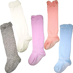 MOLUMIX Baby Knee High Grip Socks, Toddler Non-Slip Socks for Boys and Girls