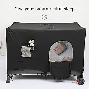 Pack N Play Blackout Cover, Crib Canopy Cover for Pack and Play, Breathable Blackout Tent for Travel Crib, Portable Stretchy Netting Cover for Indoor Outdoor Travel Playard