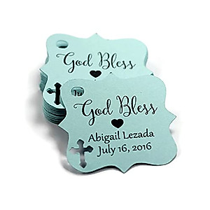Baptism Tags - Small Personalized God Bless Favor Tags (Set of 20) (Blue)