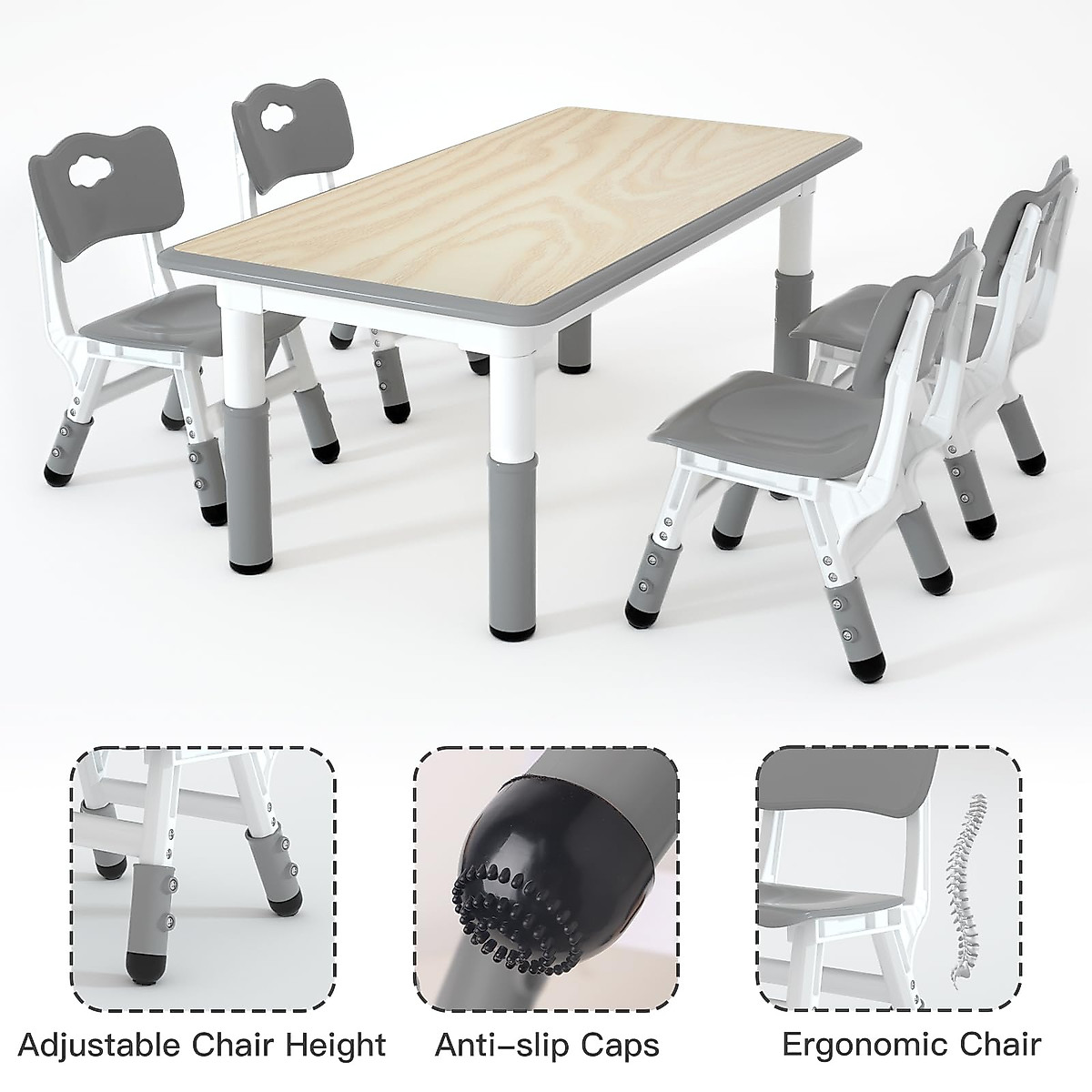 LulliSpace Kids 4 Height Adjustable Toddler Chair Set,47.2"X23.6"Graffiti Desktop,Activity Table for Daycares,Homes,Classroom,Eco-Friendly, and Stylish Design, Gray